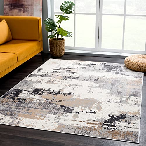 Abani Warm Grey & Beige Distressed Contemporary Print Area Rug Rugs - Premium Non-Shedding 7'9" x 10'2" (8'x10') Modern Design Dining Room Rug