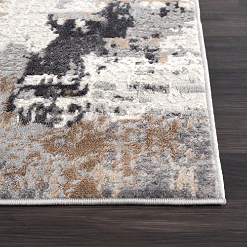 Abani Warm Grey & Beige Distressed Contemporary Print Area Rug Rugs - Premium Non-Shedding 7'9" x 10'2" (8'x10') Modern Design Dining Room Rug