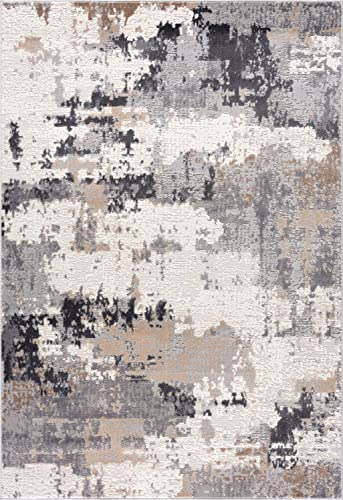 Abani Warm Grey & Beige Distressed Contemporary Print Area Rug Rugs - Premium Non-Shedding 7'9" x 10'2" (8'x10') Modern Design Dining Room Rug