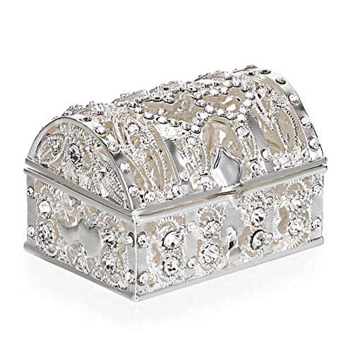 ELLDOO Treasure Chest Box Floral Engraved Jewelry Box Wedding Box Keepsake Box Ring Earring Small Trinket Storage Organizer Box for Girls Women Wedding Brithday Gift