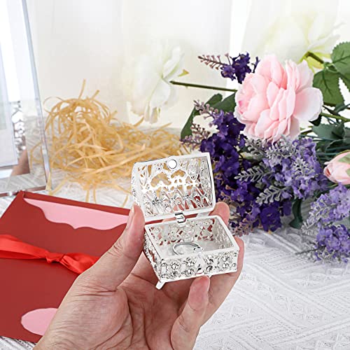 ELLDOO Treasure Chest Box Floral Engraved Jewelry Box Wedding Box Keepsake Box Ring Earring Small Trinket Storage Organizer Box for Girls Women Wedding Brithday Gift