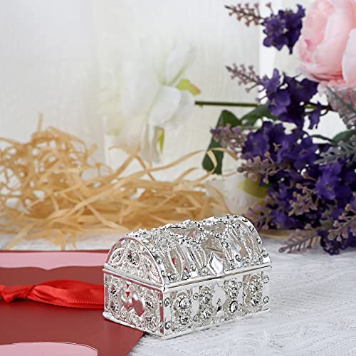 ELLDOO Treasure Chest Box Floral Engraved Jewelry Box Wedding Box Keepsake Box Ring Earring Small Trinket Storage Organizer Box for Girls Women Wedding Brithday Gift