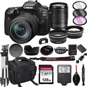 canon eos 90d dslr camera with 18-135mm usm lens+ 128gb card, tripod, case, and more (22pc bundle)