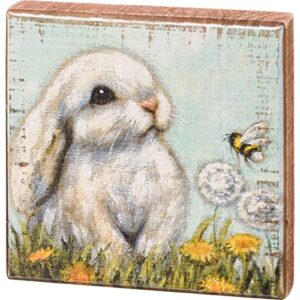 primitives by kathy white bunny home décor sign 4.50″ x 4.50″ x 1″