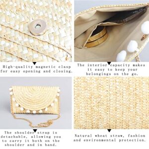 HJMND Women's Straw Clutch Woven Purse Summer Beach Bags Envelope Wallet Straw Bag (Khaki)