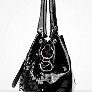 Women Patent Hobos Shiny Top-Handle Bags Chain Handbags Large Shoulder Bags for Ladies Sequin Purse (Patent BLack)