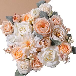 himifolo artificial wedding flowers combo box set for diy centerpieces arrangements bridal bouquet table chair decor candle holder baby shower cake decor flower strips home decorations (champagne)