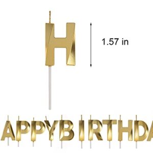 3D Happy Birthday Letters Candles，Gold Alphabets Unique Cake Toppers Birthday Candles for Birthday Party Decorations