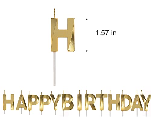 3D Happy Birthday Letters Candles，Gold Alphabets Unique Cake Toppers Birthday Candles for Birthday Party Decorations