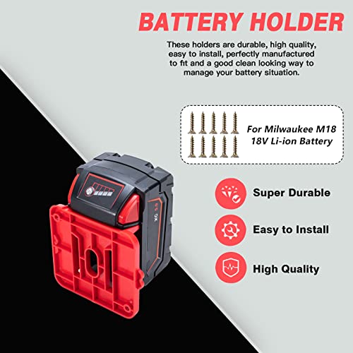 Crtbelfy Battery Holder for Milwaukee M18 18V Battery, Wall Mount Batteries Storage for Work Van, Shelf, Toolbox - 10 Pack