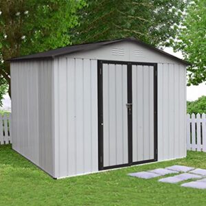 storage shed, 8×6ft outdoor storage shed, used for backyard storage sheds & outdoor storage clearance, can be used as bicycle shed, garden shed, tool shed, metal shed that can be used for life, grey