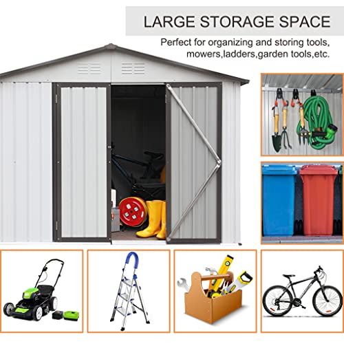 Storage shed, 8×6ft Outdoor Storage shed, Used for Backyard Storage Sheds & Outdoor Storage Clearance, can be Used as Bicycle shed, Garden shed, Tool shed, Metal shed That can be Used for Life, Grey