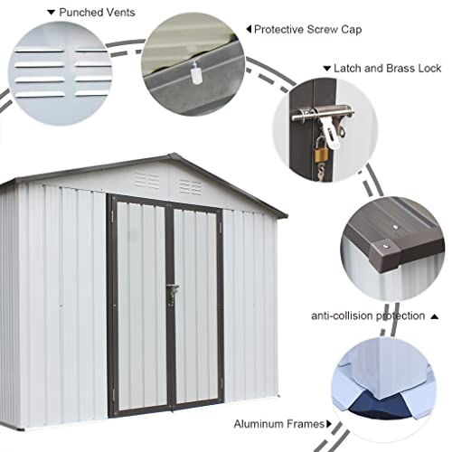 Storage shed, 8×6ft Outdoor Storage shed, Used for Backyard Storage Sheds & Outdoor Storage Clearance, can be Used as Bicycle shed, Garden shed, Tool shed, Metal shed That can be Used for Life, Grey