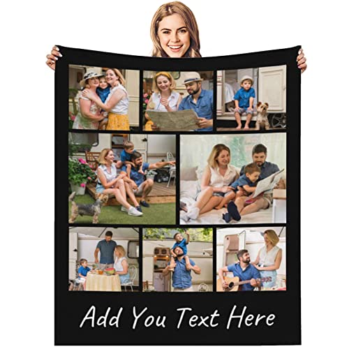 Customizable Blanket for Family Customized Blankets with Photos Text Personalized Picture 8 Photos Collages Throw Blankets Custom Blanket Gift for Adults, Family, Friends, Lovers, Dog