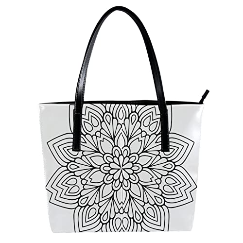 Black & White Boho Pattern Handbags for Women Large Purses Leather Tote Bag School Shoulder Bag