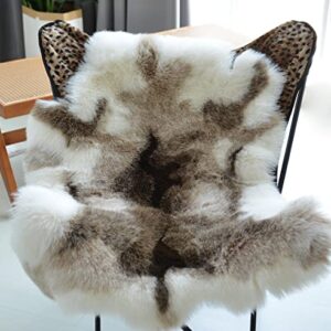 rugoo Reindeer Hide Rug 3.6 ft x 2.9 ft Faux Fur Rug Deer Rug Animal Skin Rugs Fluffy Pet Pad for Bedroom Living Room Nursery, White and Grey