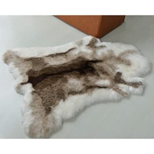 rugoo Reindeer Hide Rug 3.6 ft x 2.9 ft Faux Fur Rug Deer Rug Animal Skin Rugs Fluffy Pet Pad for Bedroom Living Room Nursery, White and Grey