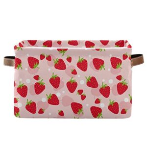 xigua strawberry pattern foldable storage bin, collapsible sturdy fabric storage basket cube w/handles, storage box for organizing toys nursery closet bedroom office 1pcs