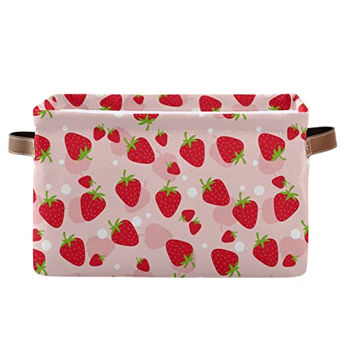 xigua Strawberry Pattern Foldable Storage Bin, Collapsible Sturdy Fabric Storage Basket Cube W/Handles, Storage Box for Organizing Toys Nursery Closet Bedroom Office 1PCS