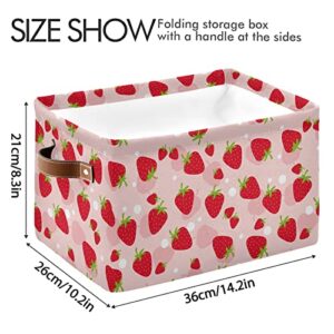 xigua Strawberry Pattern Foldable Storage Bin, Collapsible Sturdy Fabric Storage Basket Cube W/Handles, Storage Box for Organizing Toys Nursery Closet Bedroom Office 1PCS