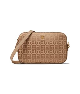 tommy hilfiger yvette ii camera crossbody square monogram jacquard sherwood tan one size