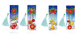 christmas socks bookmark diamond painting kit – pigpigboss 4 pack bookmark dimaond painting art crystal christmas bell bookmark diamond painting set christams book decor gift for adult kid (21 x 6 cm)