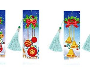 Christmas Socks Bookmark Diamond Painting Kit - pigpigboss 4 Pack Bookmark Dimaond Painting Art Crystal Christmas Bell Bookmark Diamond Painting Set Christams Book Decor Gift for Adult Kid (21 x 6 cm)