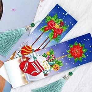 Christmas Socks Bookmark Diamond Painting Kit - pigpigboss 4 Pack Bookmark Dimaond Painting Art Crystal Christmas Bell Bookmark Diamond Painting Set Christams Book Decor Gift for Adult Kid (21 x 6 cm)