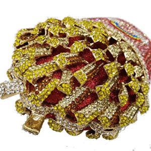 Tngan Women French Fries Shape Evening Bag Rainbow Pattern Rhinestone Diamond Clutch Gemstone Metal Handbag, Red 1