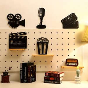 5 Pieces Movie Theater Decor Wooden Home Theater Room Decor Cinema Wall Art Movie Reel Theater Action Popcorn Ticket Sign Movie Night Decor Theme Party Decorations for Home Bedroom Office Studio