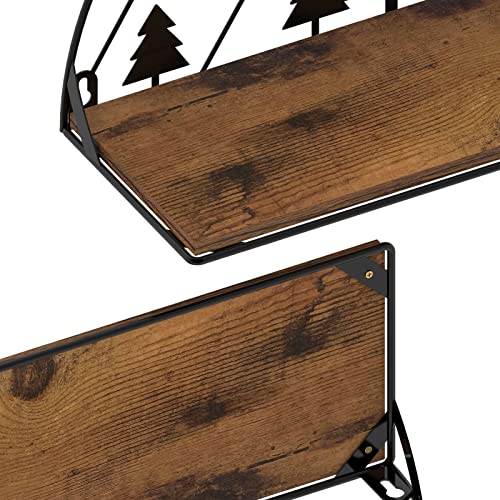 Rempry Floating Shelves for Wall with Unique Mountain Landscape Decor Set of 2, Half Round Rustic Storage Wall Shelf for Bathroom Nursery Bedroom Kitchen, Black