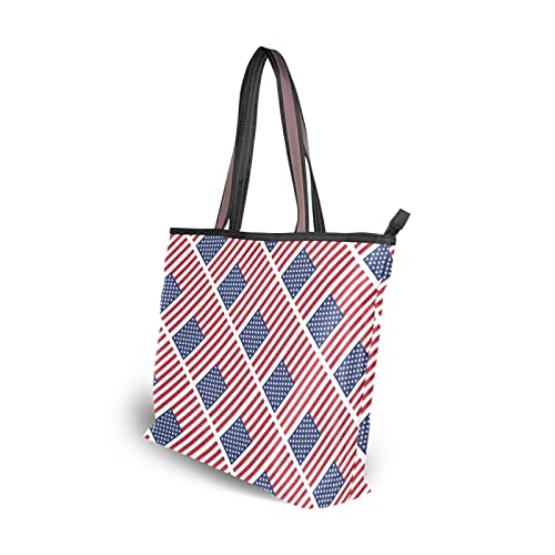 American Flag Tote Bag Aesthetic, Large Capacity Zipper Women Grocery Bags Purse for Daily Life 2 Sizes