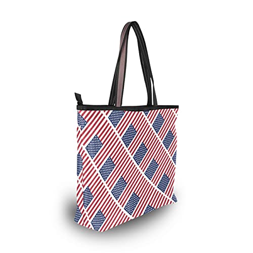 American Flag Tote Bag Aesthetic, Large Capacity Zipper Women Grocery Bags Purse for Daily Life 2 Sizes