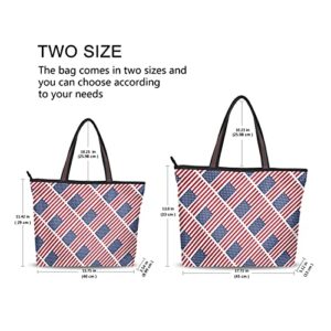 American Flag Tote Bag Aesthetic, Large Capacity Zipper Women Grocery Bags Purse for Daily Life 2 Sizes