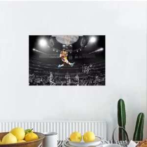 AllallY Lebron James Dunk Poster For Boys Room Signed 12x18inch Unframed Canvas Wall Art for Men Room Decor #23 King-James Poster Pictures for Home Wall Decor Basketball Posters, White