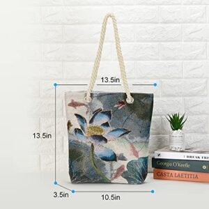 LUOHANGE Original Embroidered Flower,Women Tote Bag Beach Bag for Gym Travel Beach