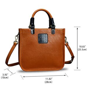 Genuine Leather Handbag Purse for Women Retro Handmade Top-Handle Satchel Crossbody Bag Shoulder Bag (Brown)