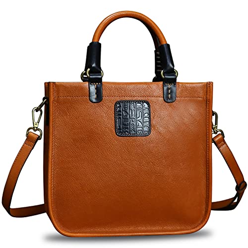 Genuine Leather Handbag Purse for Women Retro Handmade Top-Handle Satchel Crossbody Bag Shoulder Bag (Brown)