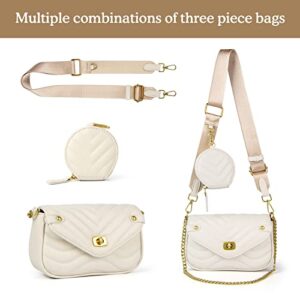 Small Crossbody Purses for Women Pu Leather Chain Quilted Handbag Designer Shoulder Bags Coin Cellphone Purse Set 2pcs (Beige)