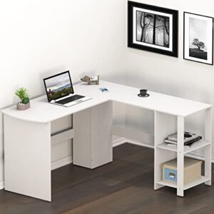 shw l-shaped home office wood corner desk, white