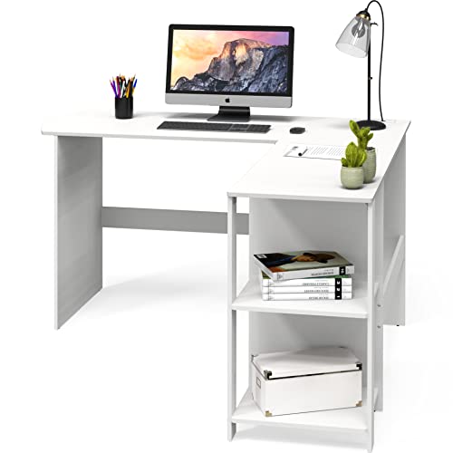 SHW L-Shaped Home Office Wood Corner Desk, White