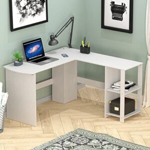 SHW L-Shaped Home Office Wood Corner Desk, White