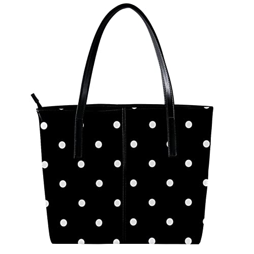 Fashion Leather Handbags White Black Polka Dot Tote Bag With Zipper for Beach Shopping School Work Travel Business