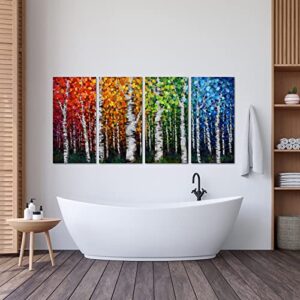 4pcs Large 4 Seasons Canvas Birch Tree Wall Art Modern Branches Oil Painting Falls Leaves Picture Landscape Prints Framed for Bathroom Living Room Bedroom Home Office Decor Each Panel 16x32inch (Large)