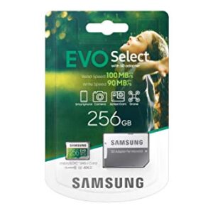 SAMSUNG ELECTRONICS EVO Select 256GB MicroSDXC UHS-I U3 100MB/s Full HD & 4K UHD Memory Card with Adapter (MB-ME256HA)