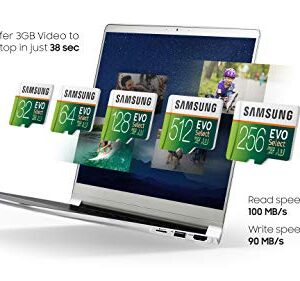 SAMSUNG ELECTRONICS EVO Select 256GB MicroSDXC UHS-I U3 100MB/s Full HD & 4K UHD Memory Card with Adapter (MB-ME256HA)