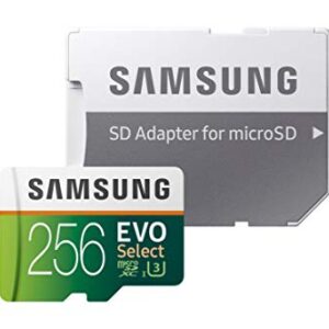 SAMSUNG ELECTRONICS EVO Select 256GB MicroSDXC UHS-I U3 100MB/s Full HD & 4K UHD Memory Card with Adapter (MB-ME256HA)