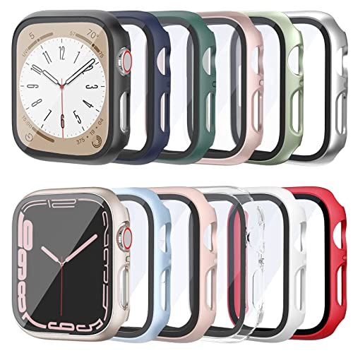 [12 Pack] Case Compatible with Apple Watch 44mm SE 2 Series 6 5 4 SE with Tempered Glass Screen Protector, HASDON Hard PC Bumper Overall Shockproof Protective Cover for iWatch 44mm Accessories