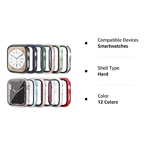 [12 Pack] Case Compatible with Apple Watch 44mm SE 2 Series 6 5 4 SE with Tempered Glass Screen Protector, HASDON Hard PC Bumper Overall Shockproof Protective Cover for iWatch 44mm Accessories