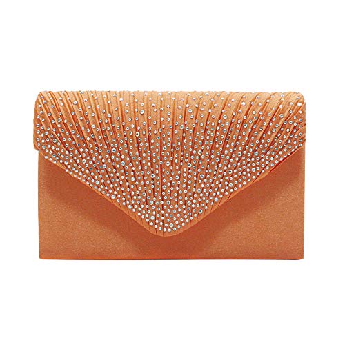 Satin AB Color Diamond Envelope Ba Ladies Diamante Party Prom Bridal Evening Clutch Hand Bag Purse Handbag (Color : Orange)